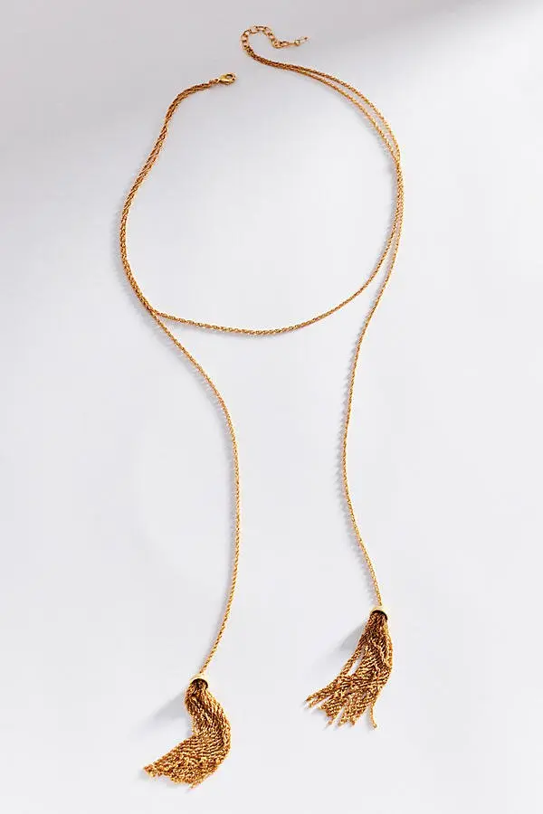 Anthropologie Double Tassel Necklace - Gold