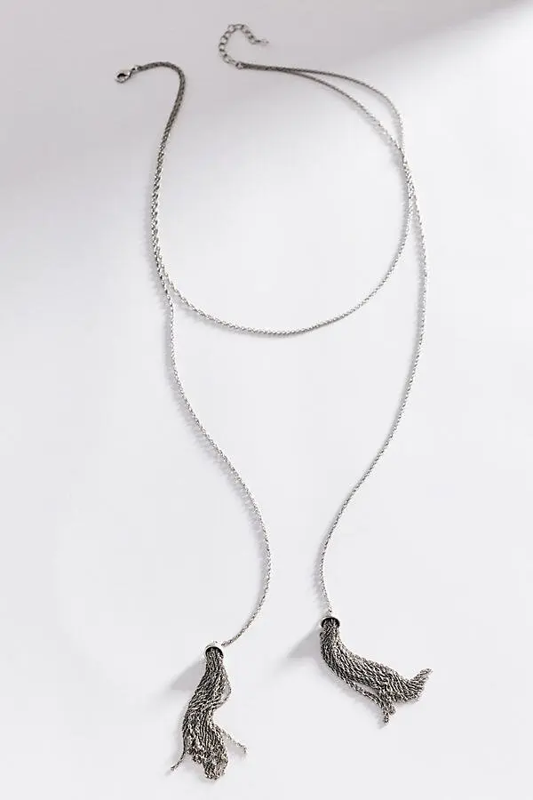 Anthropologie Double Tassel Necklace - Silver