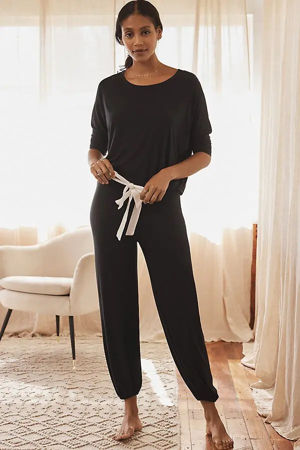 Eberjey Long-sleeve Slouchy Pj Set - Black & White Pattern