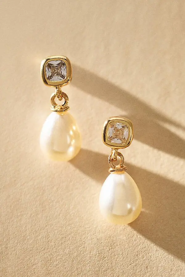STUDIO BRIDE Micro Bezel Pearl Drop Earrings - Gold