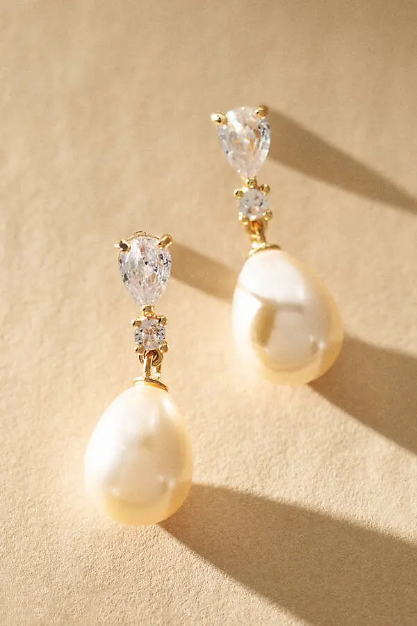 STUDIO BRIDE Crystal Stacked Pearl Drop Earrings - Gold