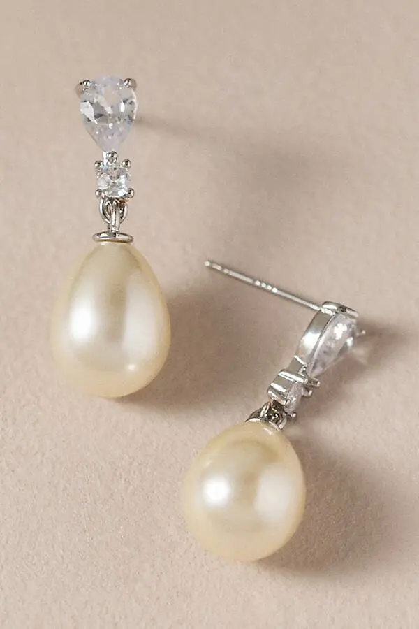 STUDIO BRIDE Crystal Stacked Pearl Drop Earrings - Silver