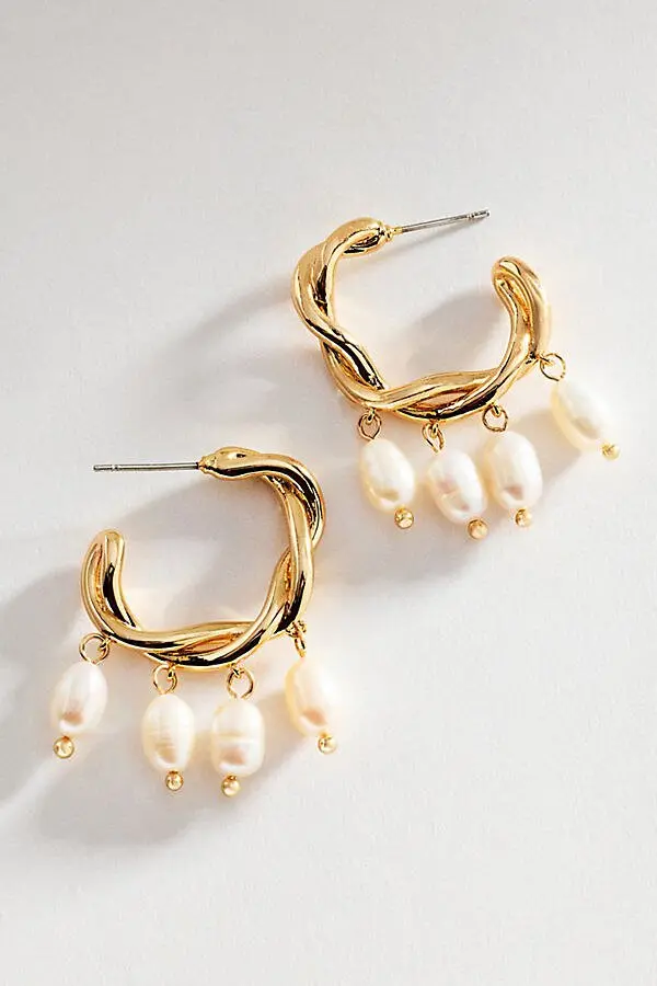 Anthropologie Twisted Hoop Earrings - Pearl