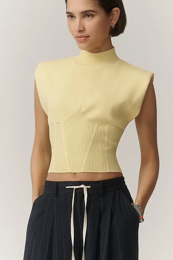 Endless Rose Mock-neck Knit Muscle Tee - Light Yellow