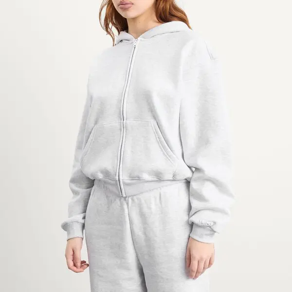 SKIMS Cotton Fleece Zip Up Hoodie - Light Heather Grey