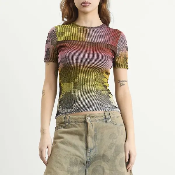 PAOLINA RUSSO Illusion Knit Cap Sleeve T-shirt