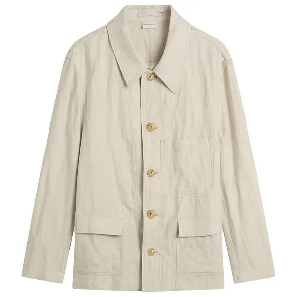 Dries Van Noten Herringbone Cotton Linen Chore Jacket
