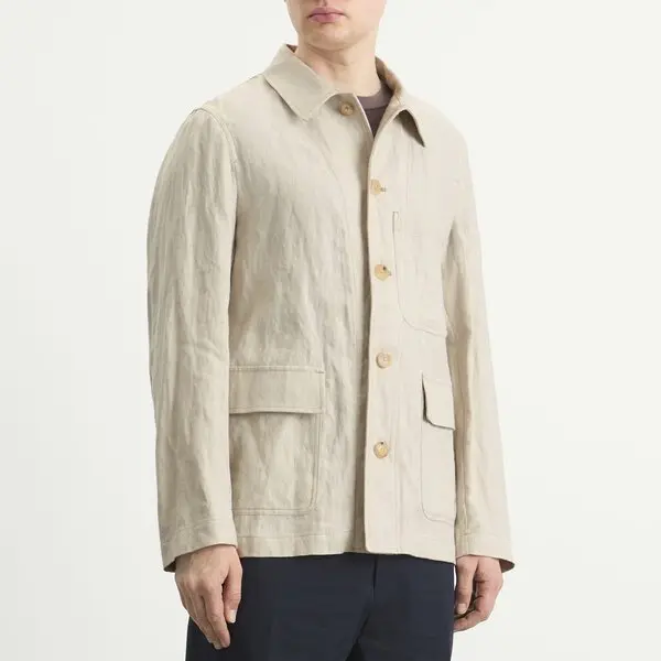 Dries Van Noten Herringbone Cotton Linen Chore Jacket