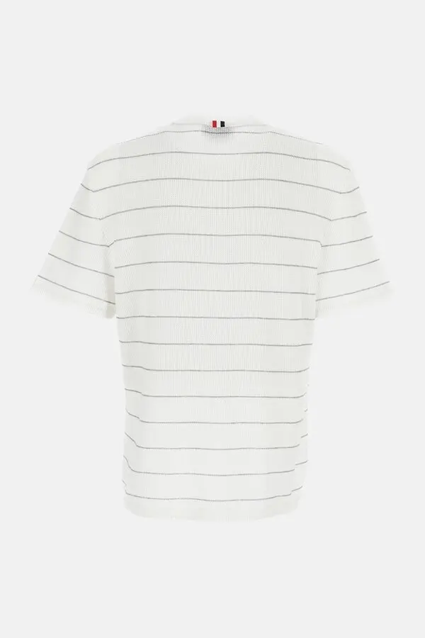 Thom Browne Maglietta Girocollo A Righe - Bianco