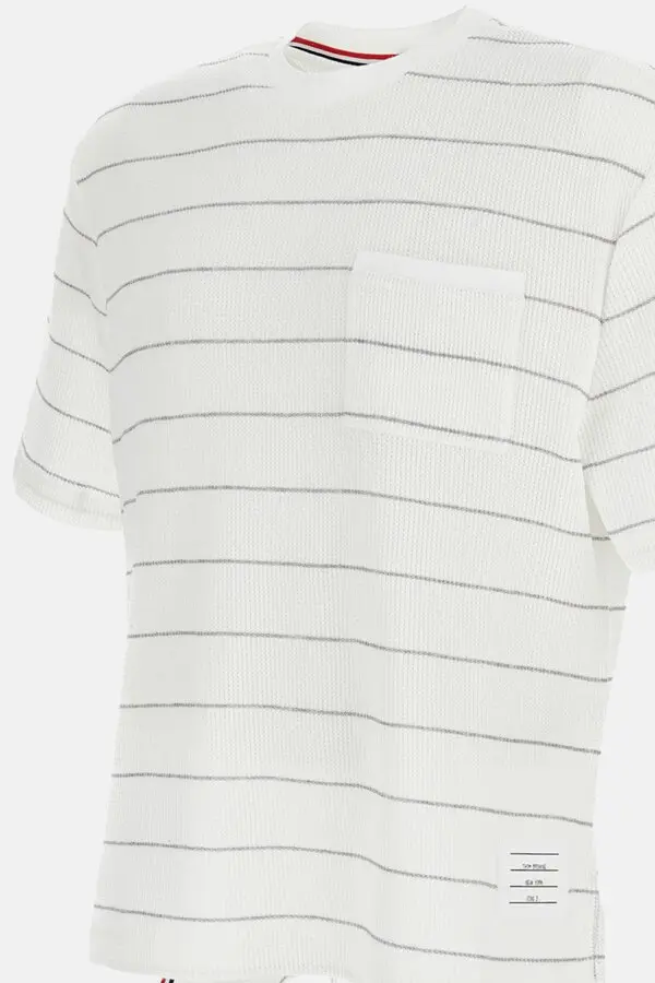 Thom Browne Maglietta Girocollo A Righe - Bianco