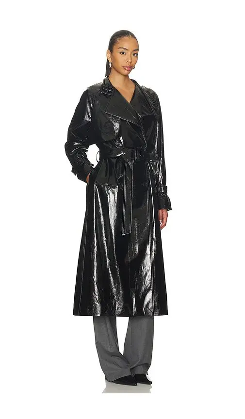 Rue Sophie Hyde Faux Leather Trench Coat With Buckle Details