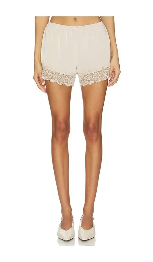 MORE TO COME Hartley Satin Lace Trim Shorts - Ivory