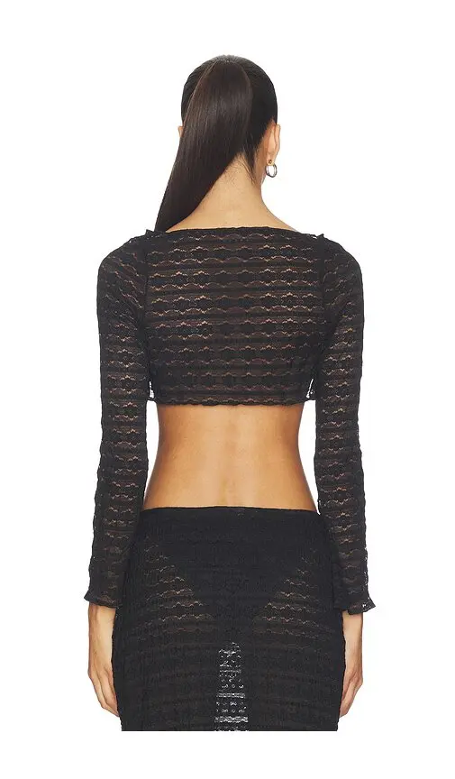 MONTCE Nia Cropped Lace Top With Front Tie Closure - Black
