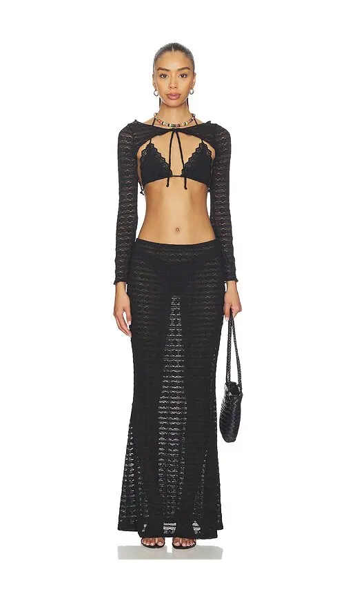 MONTCE Nia Cropped Lace Top With Front Tie Closure - Black