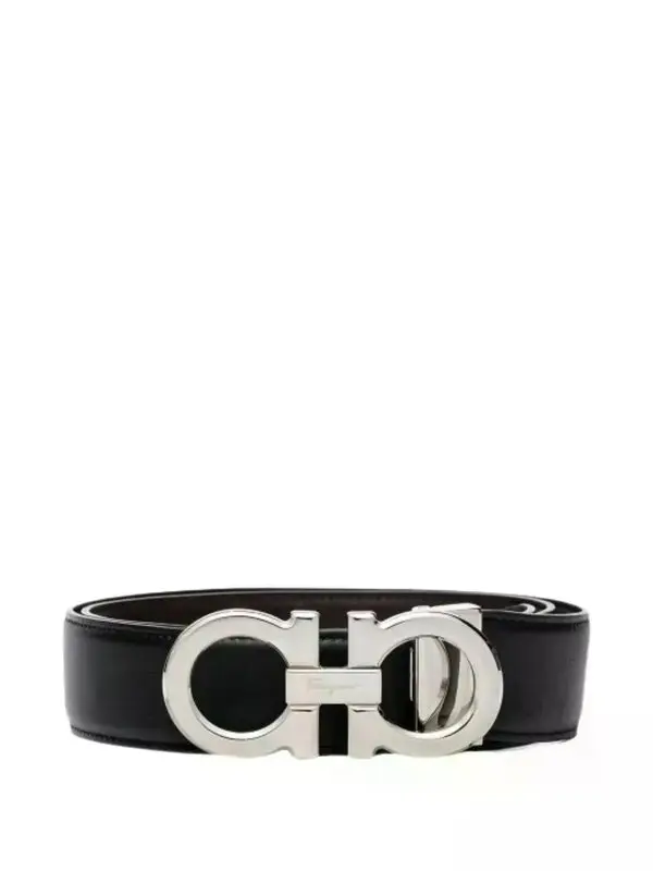 FERRAGAMO Gancini Buckle Calf Leather Belt - Black
