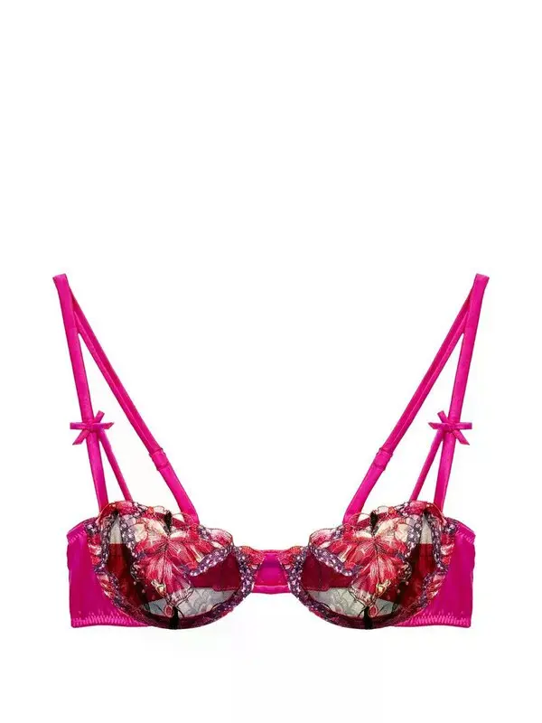 Fleur Du Mal Butterfly Embroidery Balconette Bra - Pink