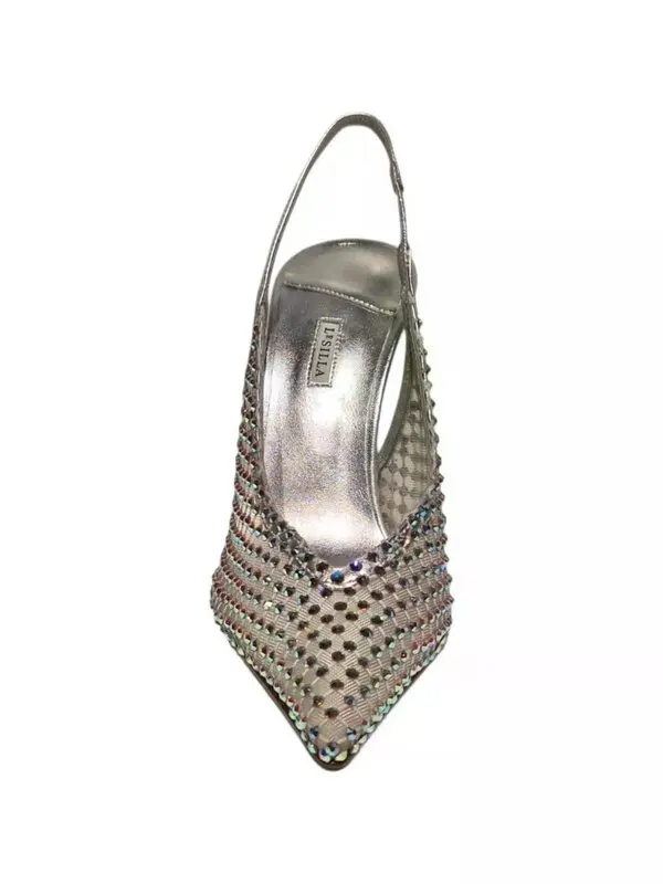LE SILLA Rhinestone Embellished Slingback Heels - Silver