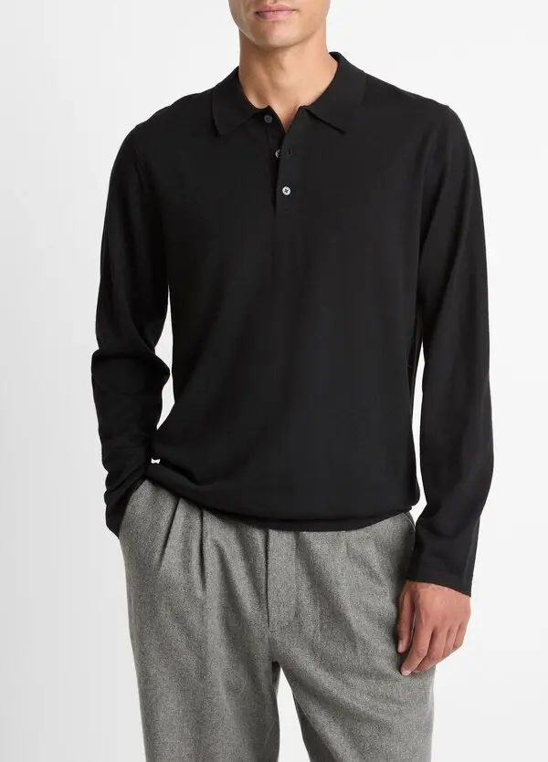Vince Wool Polo Sweater - Black