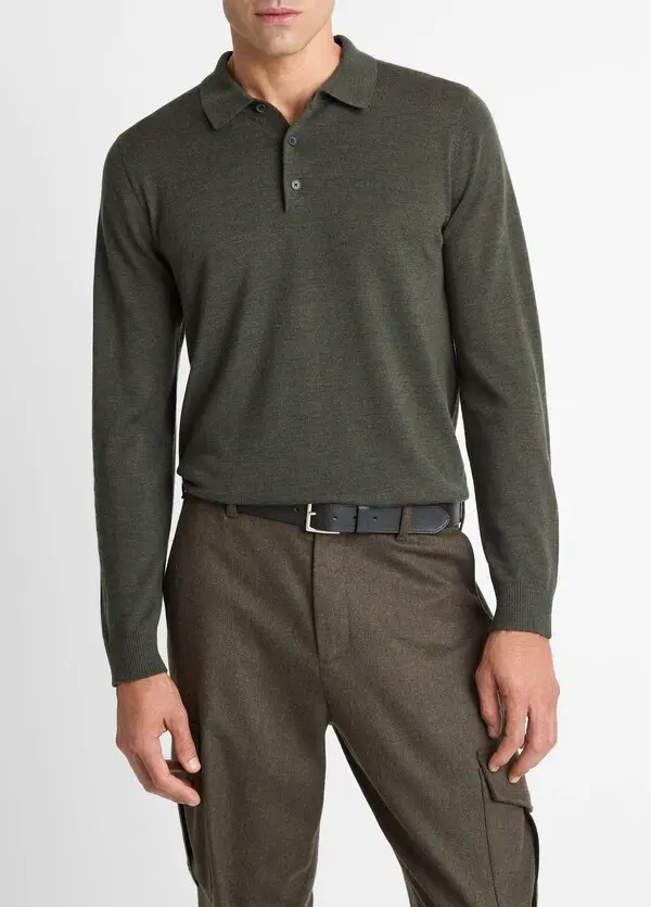 Vince Wool Polo Sweater - Dark Leaf