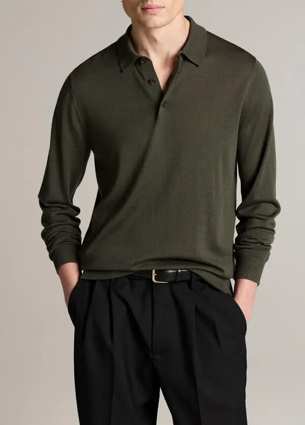 Vince Wool Polo Sweater - Night Leaf