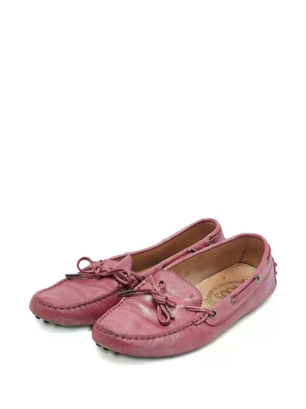 TOD'S Bow-detail Pebbled Loafers - Pink