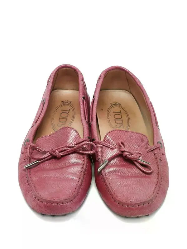 TOD'S Bow-detail Pebbled Loafers - Pink