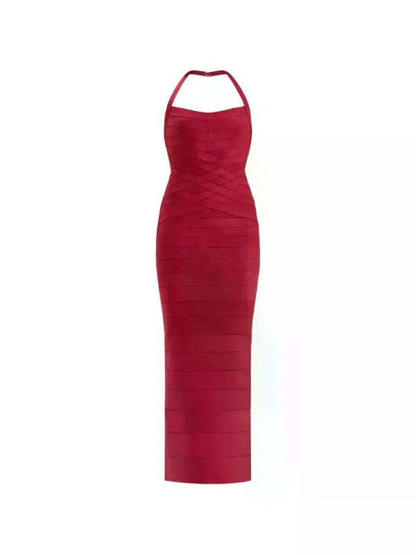 Herve Leger Criss-cross Halterneck Dress - Red
