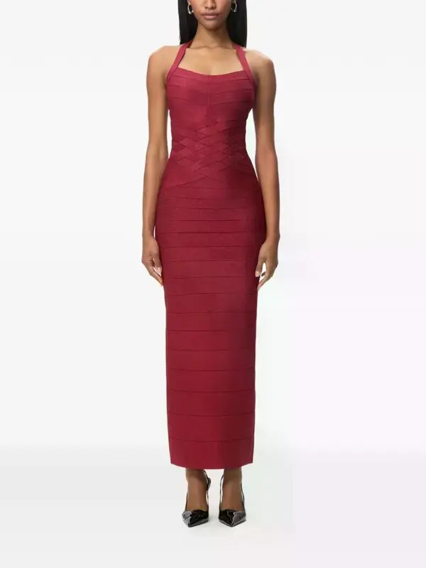 Herve Leger Criss-cross Halterneck Dress - Red