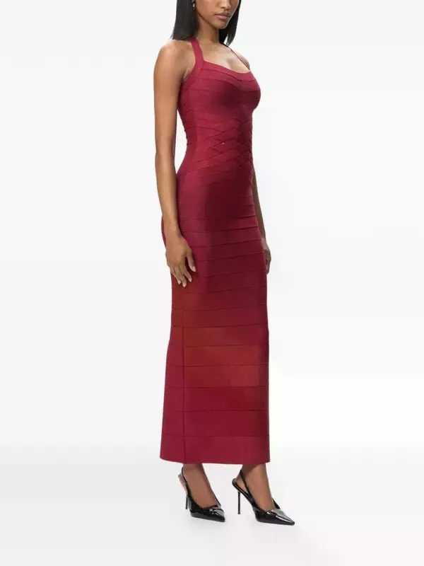 Herve Leger Criss-cross Halterneck Dress - Red
