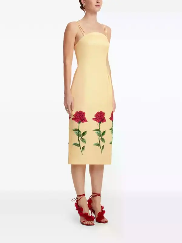 LEO LIN Floral-embellishment Midi Dress - Neutrals