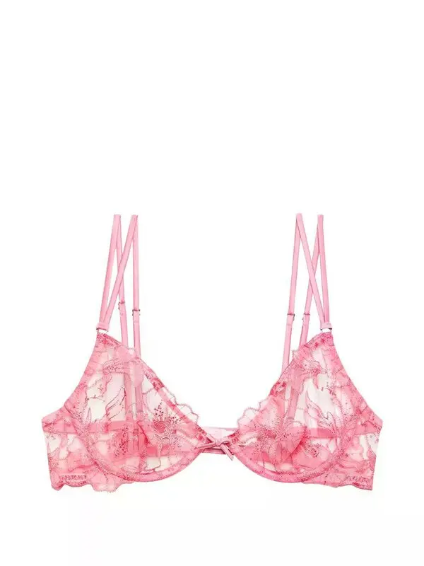 Fleur Du Mal Floral Embroidered Ruffled Bra - Pink