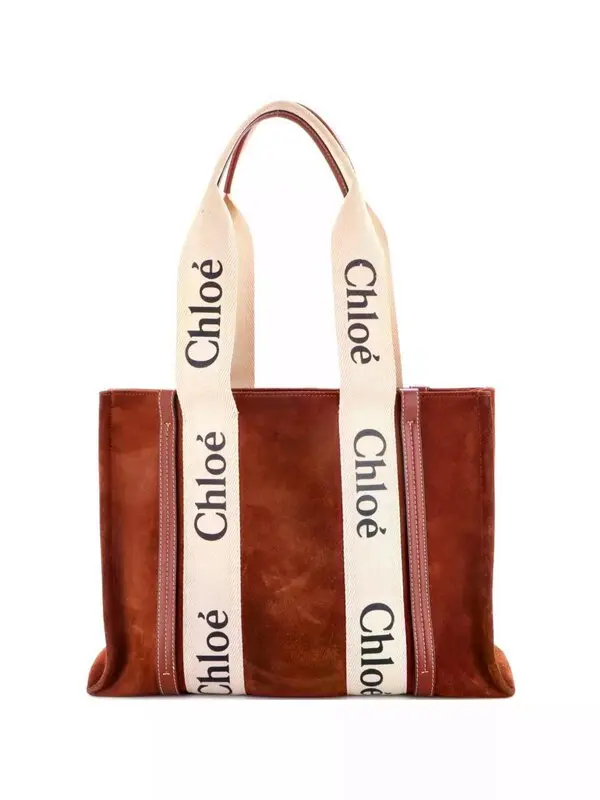 Chloé Woody Suede And Canvas Medium Tote Bag - Brown