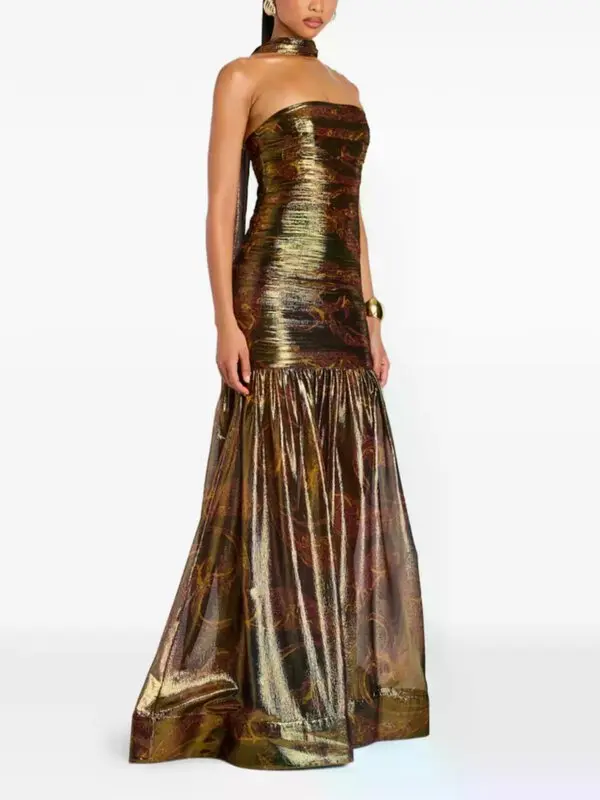 Retrofete Metallic Strapless Gown with Choker - Gold