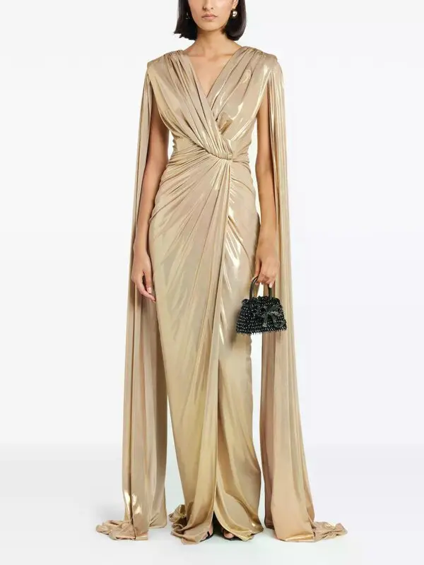 slim fit dress slacks Teal Sapphire Gold Crinkle Foil Wrap Dress main image 1