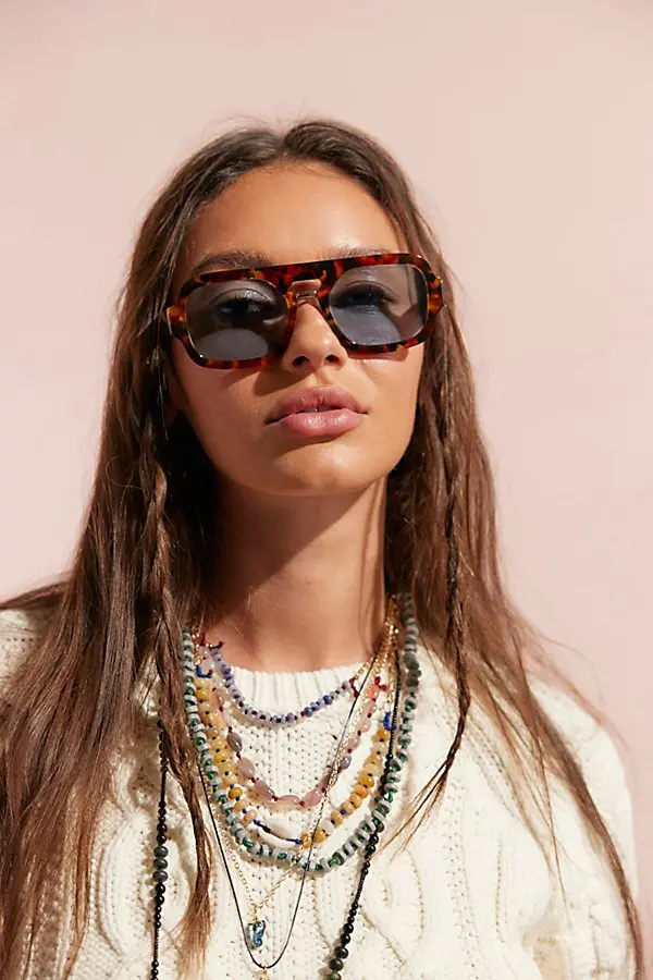 Free People Rhiannon Acetate Aviator Sunglasses - Tort/sky