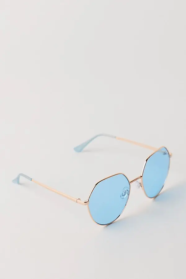 Free People Misty Classic Round Sunglasses - Gold/cornflower