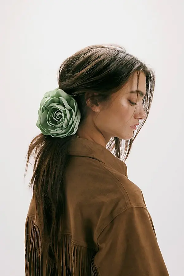 Free People Belle Rosette Claw Clip - Sage