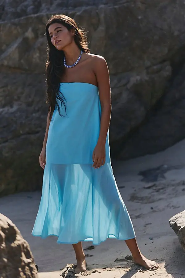 Free People Strapless Tube Midi Dress With Drawstring Detail - Splish Splash
