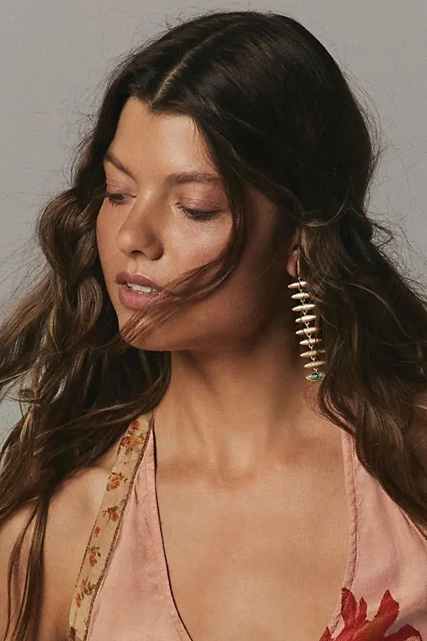 Free People Carmen Statement Earrings - Gold/malachite