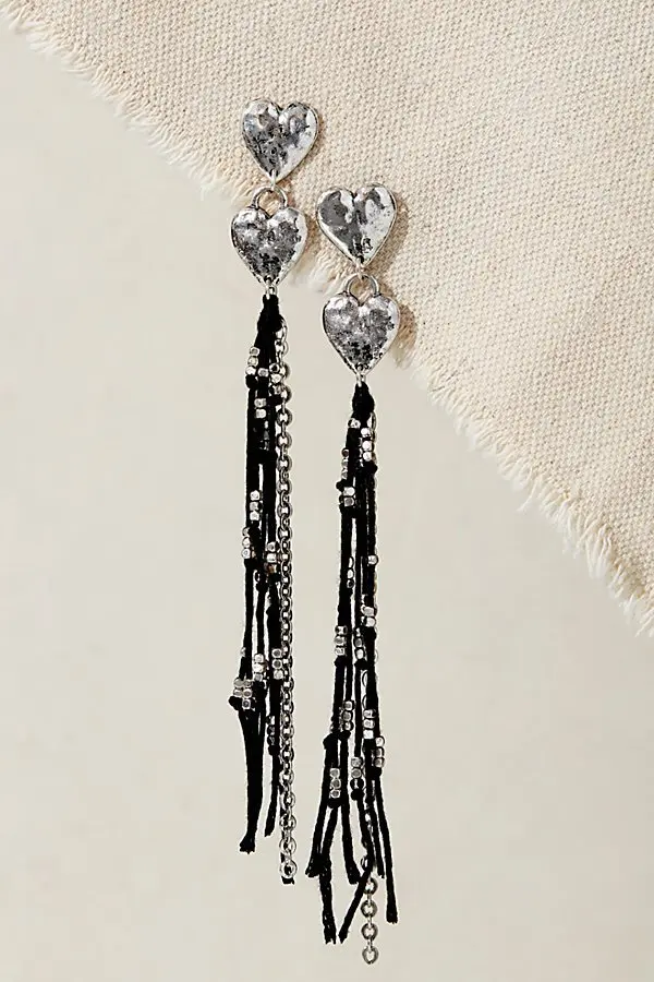 Free People Candy Hearts Dangle Earrings - Silver/black