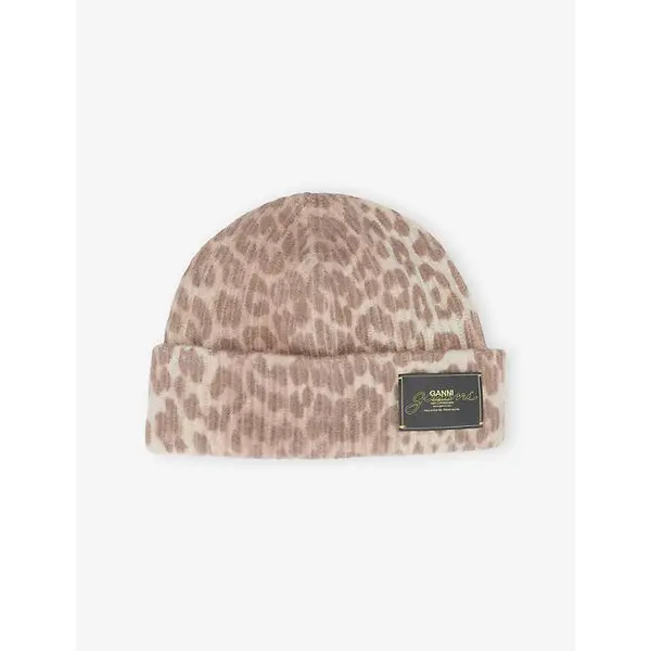 GANNI Wool-blend Beanie - Leopard