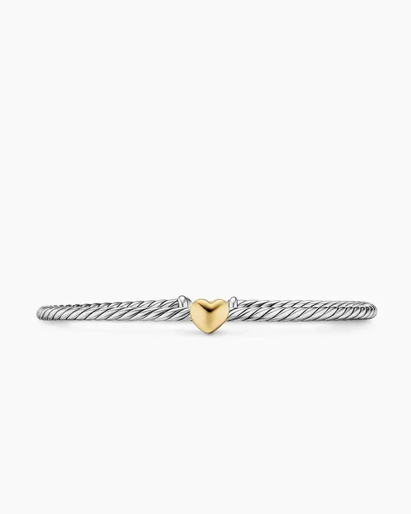 David Yurman Micro Cable Flex Heart Station Bracelet - Sterling Silver/14k Yellow Gold