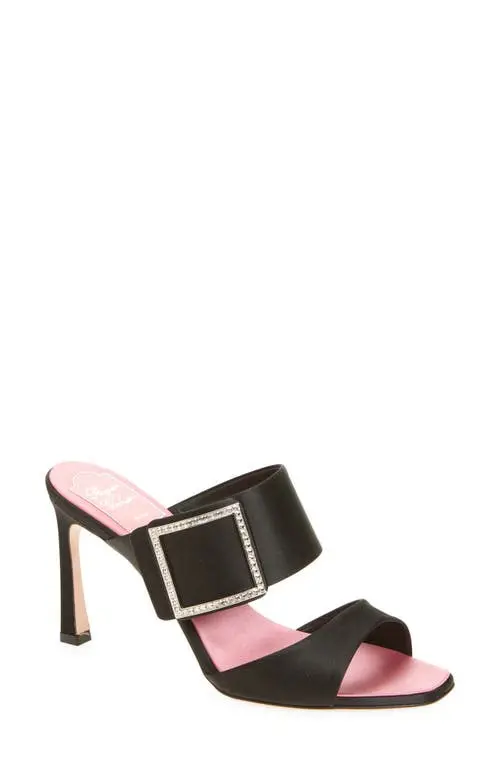 ROGER VIVIER Trompette Crystal Buckle Satin Sandal - Nero