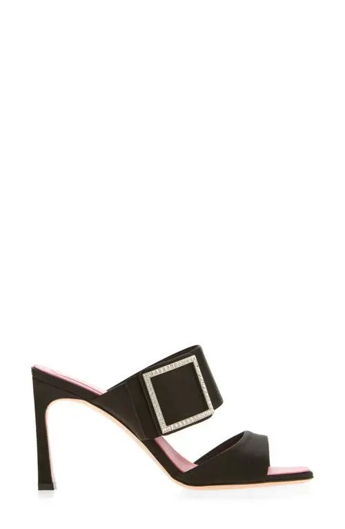 ROGER VIVIER Trompette Crystal Buckle Satin Sandal - Nero
