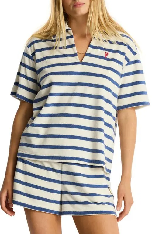 SEA LEVEL Ahoy Stripe Cotton Blend French Terry Cover-up Polo Shirt - Denim Blue