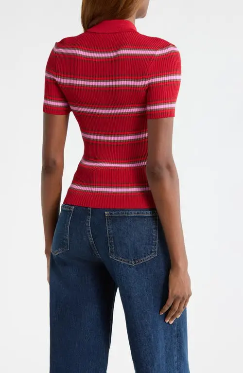 Staud Ren Stripe Rib Polo Sweater
