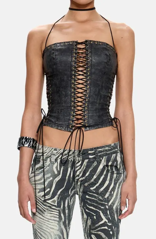 JADED LONDON Faux Leather Lace-up Corset - Black