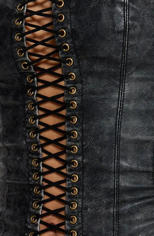 Jaded London Odile Lace-Up Faux-Leather Top - Black | Editorialist