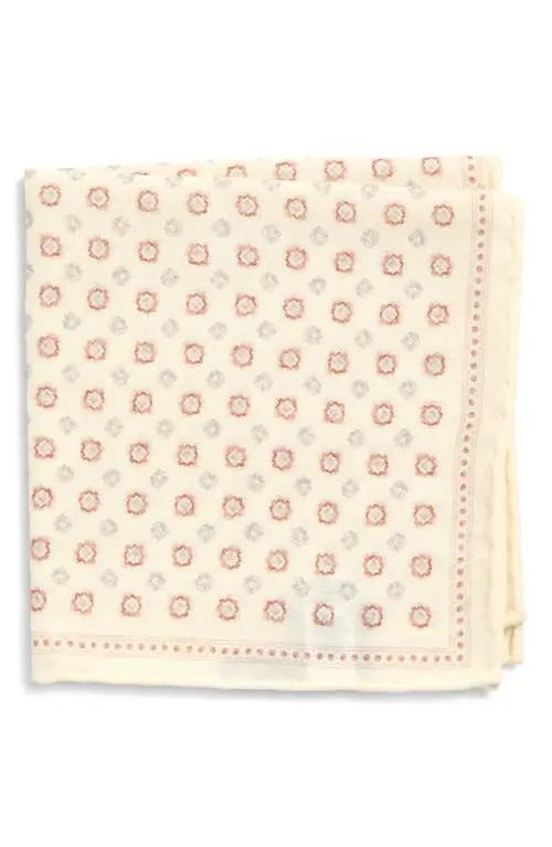 Eleventy Medallion Wool & Cotton Muslin Pocket Square - Ivory And Gray
