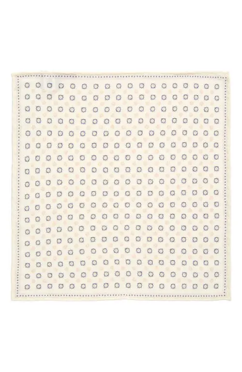 Eleventy Medallion Wool & Cotton Muslin Pocket Square - Ivory/corndr
